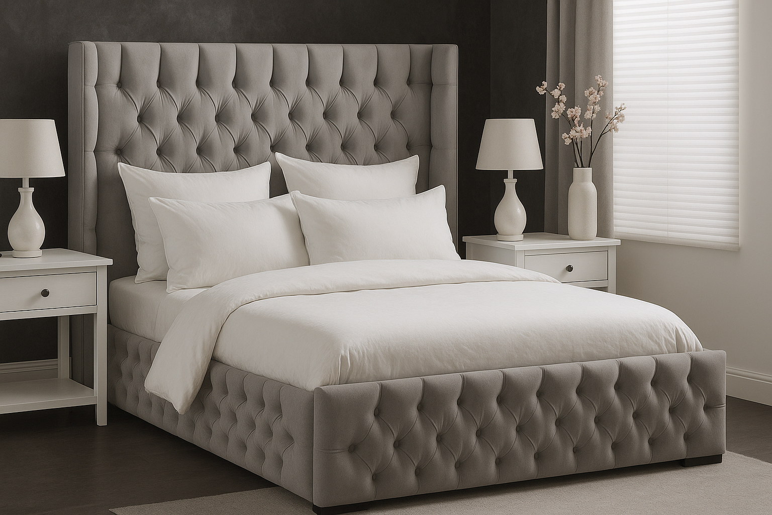 VIVIENNE (AUSSIE MADE) UPHOLSTERED CHESTERFIELD WITH WINGS BEDFRAME BE ...